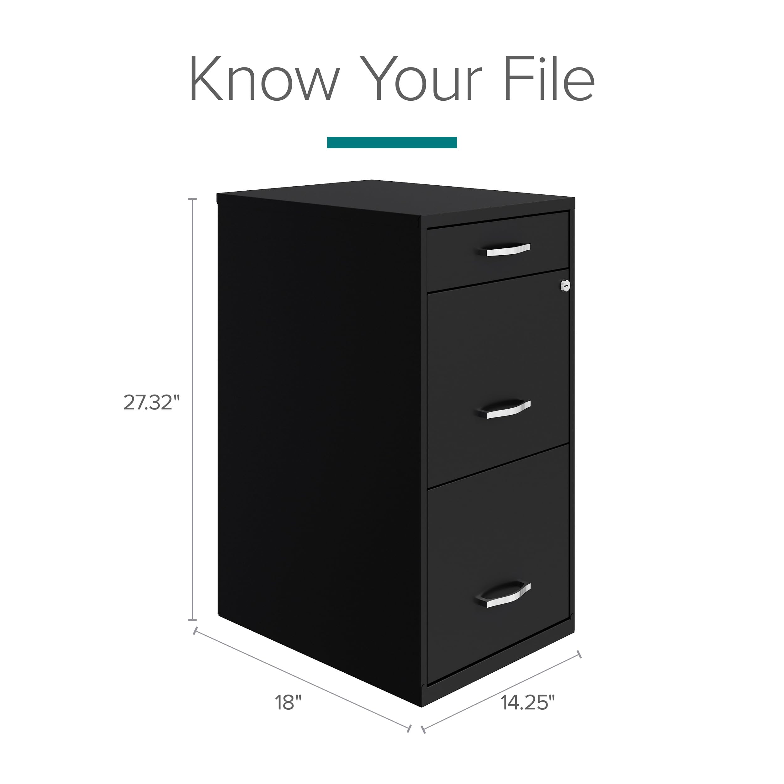 Hirsh Industries Space Solutions 18in Deep 3 Drawer Metal Organizer File Cabinet Black, Letter Size, Fully Assembled