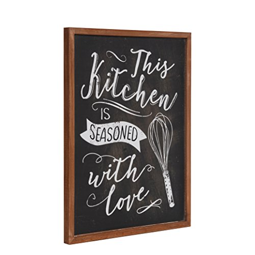 NIKKY HOME Kitchen Wall Art Decor Wood Framed Chalkboard Sign Poster Print with Quote This Kitchen is Seasoned with Love, 16'' x 12'', Black