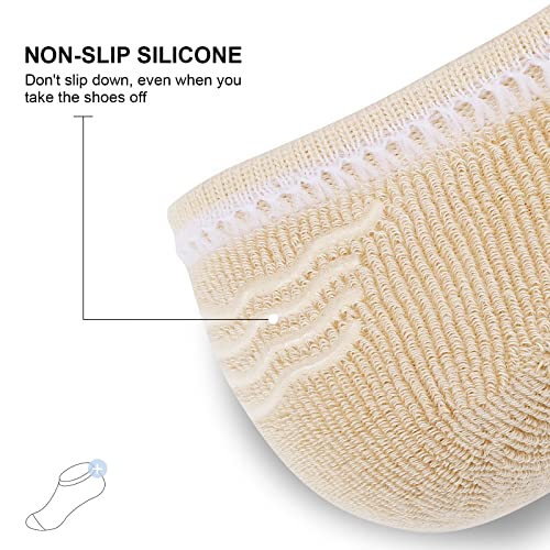 PAPLUS No Show Socks Womens 6 Pairs, Non Slip Cushioned Low Ankle Socks with Arch Support