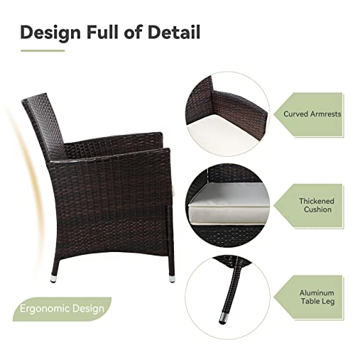 SUNCROWN 5 Piece Outdoor Dining Set All-Weather Wicker Patio Dining Table and Chairs with Cushions, Square Tempered Glass Tabletop with Umbrella Cutout for Patio Backyard Porch Garden Poolside