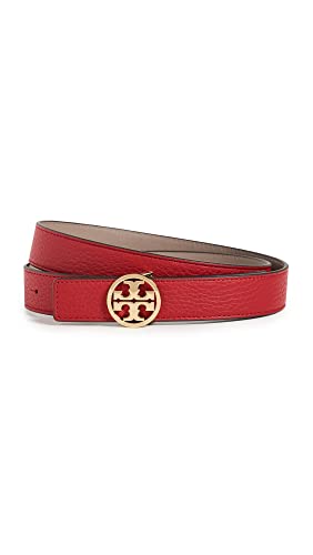 Tory Burch Women's 1" Miller Reversible Belt, Red Apple/Gray Heron/Gold, M