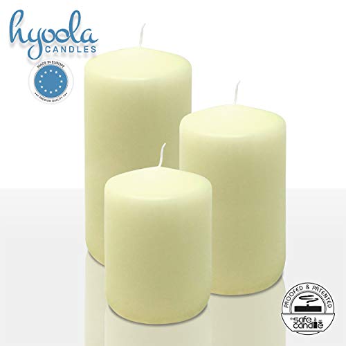 Hyoola Ivory Pillar Candles 3x4 Inch - Unscented Pillar Candles - 6-Pack - European Made