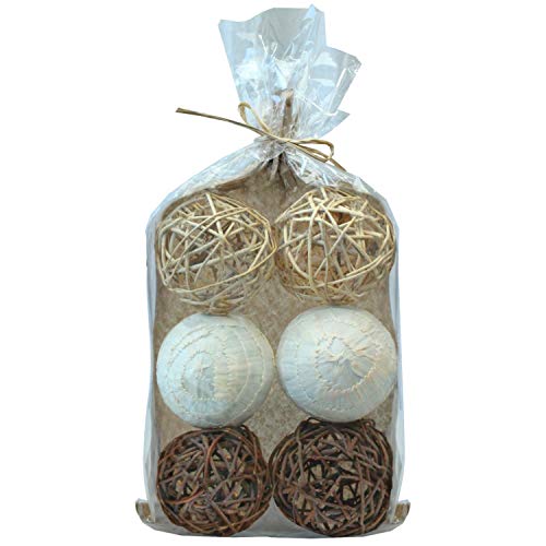 Blue Donuts Decorative Balls for Bowls Decorative Balls for Centerpiece Bowl Fillers, Assorted Rattan Wicker Orb Balls, Vase Fillers, Brown, Pack of 6