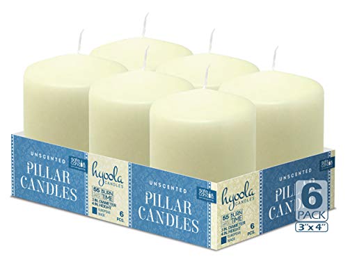 Hyoola Ivory Pillar Candles 3x4 Inch - Unscented Pillar Candles - 6-Pack - European Made