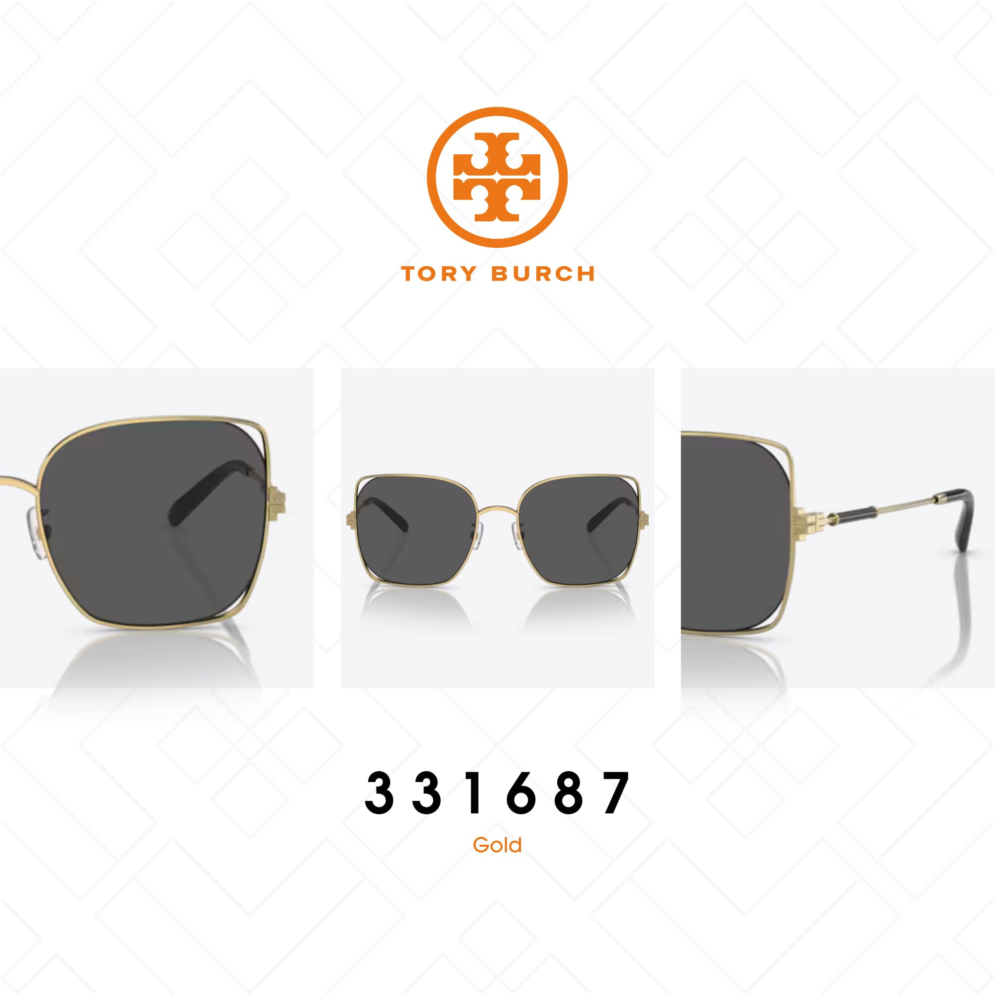 Tory Burch TY6097 331687 55MM Gold/Dark Grey Square Sunglasses for Women + BUNDLE With Designer iWear Eyewear Kit