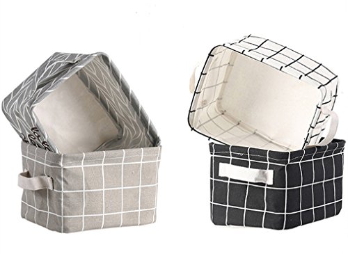 Lannu Canvas Storage Bins Basket Fabric Cloth Linen Blend Baskets Organizers Classical Color for Nursery Baby Toy, Makeup, Book, Home Decor,Small,Set of 4