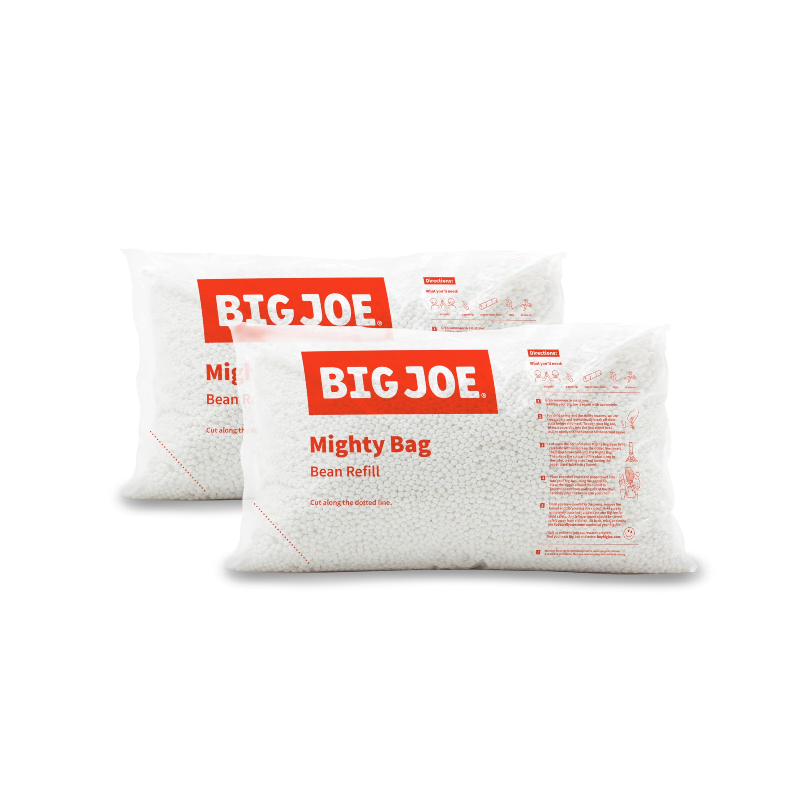 Big Joe Bean Refill 2Pk Polystyrene Beans for Bean Bags or Crafts, 100 Liters per Bag