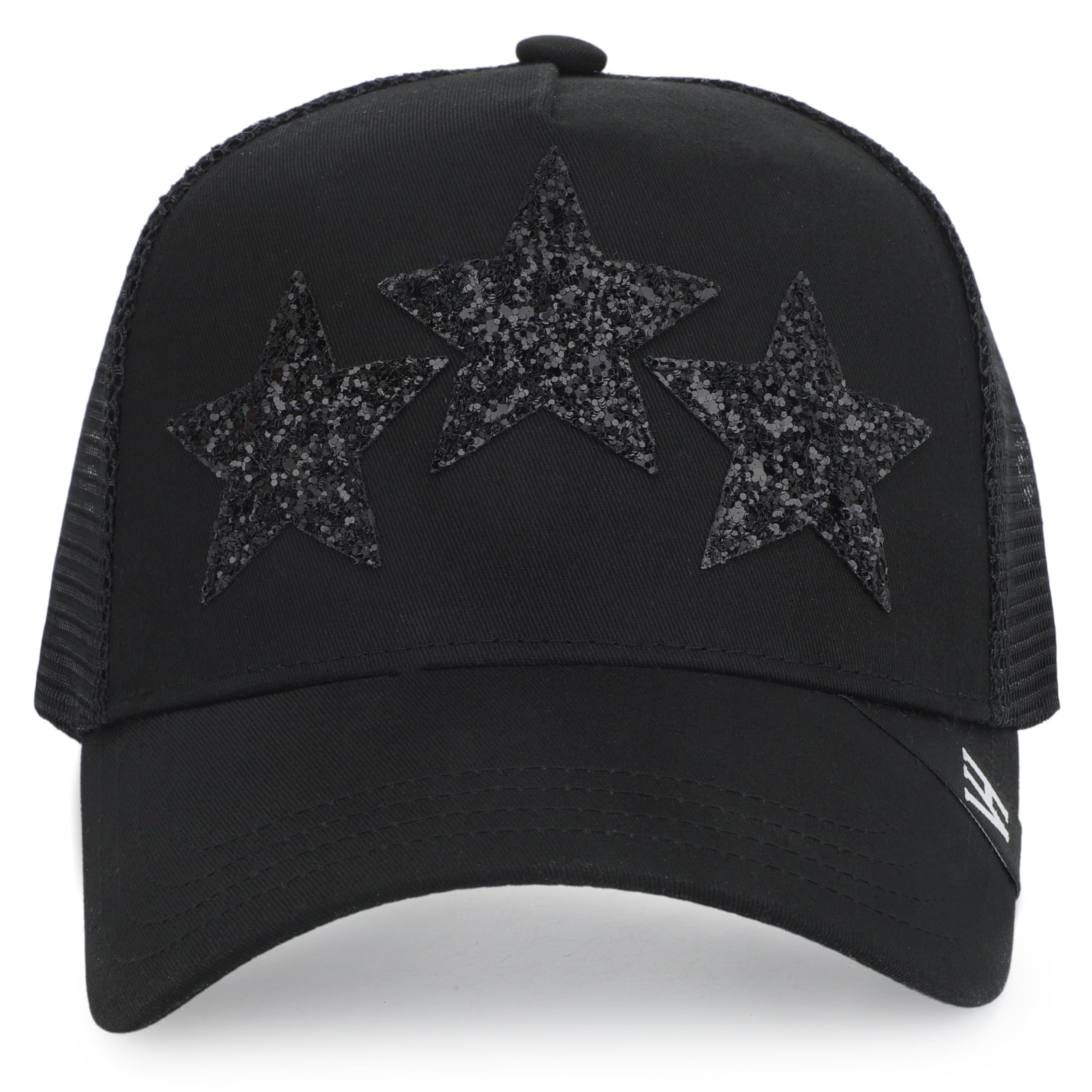 VINTAGE HAVANA Black 3 Star Trucker Hat Glitter Stars Adjustable Snapback One Size Fits Most Womens Baseball Caps