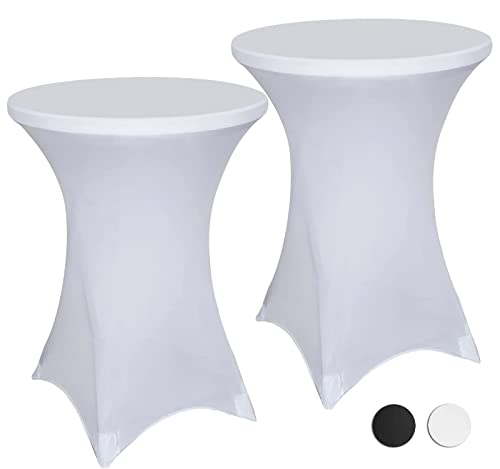 White Spandex Cocktail Table Cover - Fitted High Top Round Table Cloth - Round Tablecloth Covers for Bar Table Pub Table Round Kitchen Table High Top Table Bistro Table - Tables and Cocktails (2-Pack)