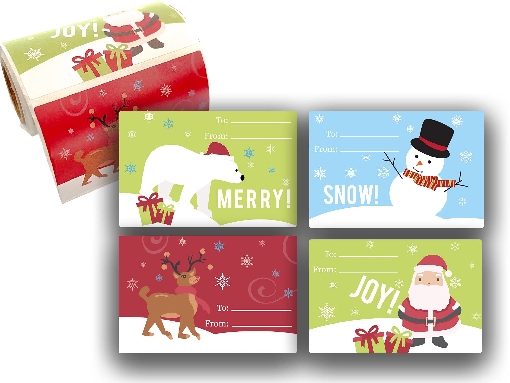 Jumbo Christmas Gift Tag Stickers Modern Red, Green, White, Silver, and Gold Xmas Designs - Looks Great on Gifts Presents, Wrapping Paper and Gift Bags