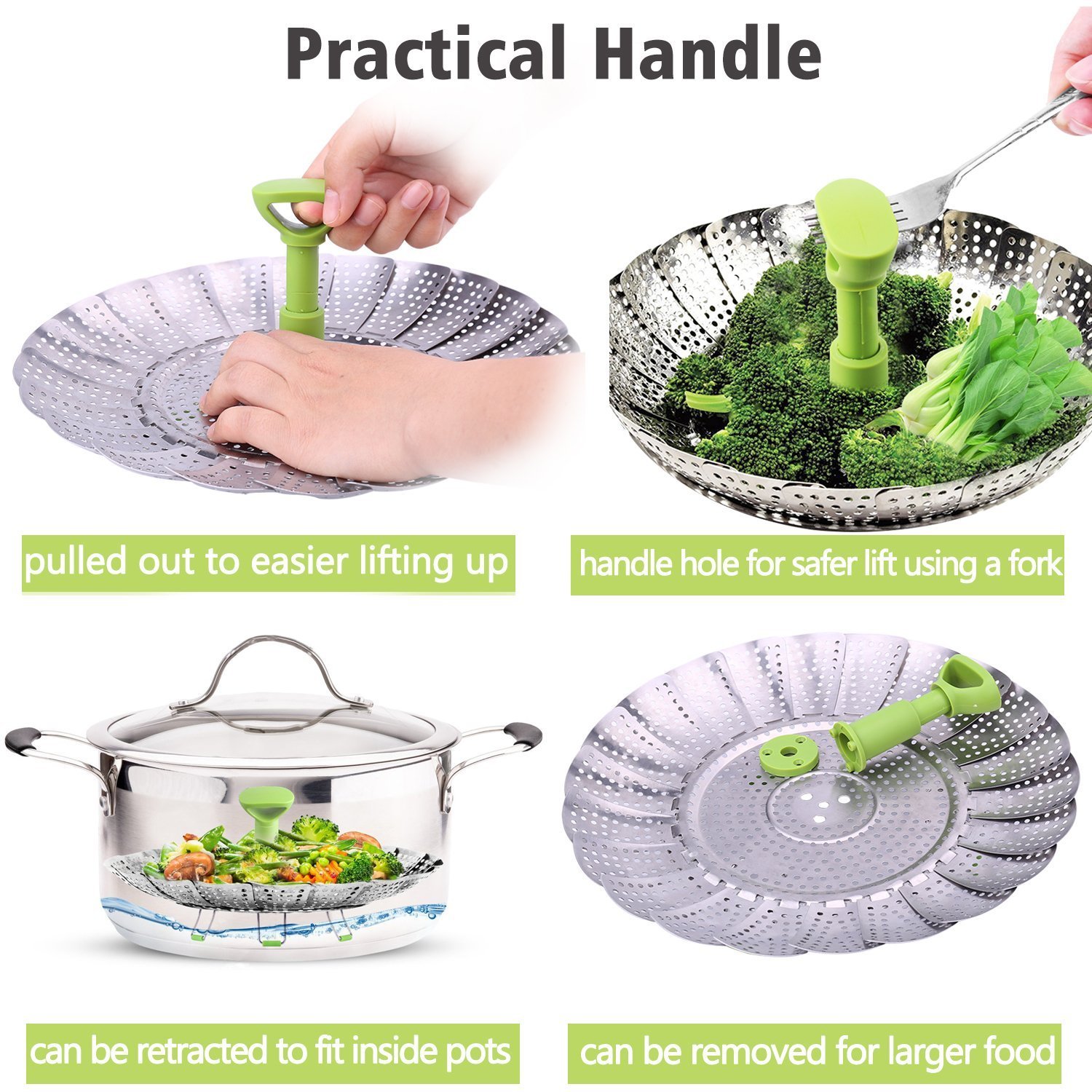 Steamer Basket Stainless Steel Vegetable Steamer Basket Folding Steamer Insert for Veggie Fish Seafood Cooking, Expandable to Fit Various Size Pot (5.1" to 9")