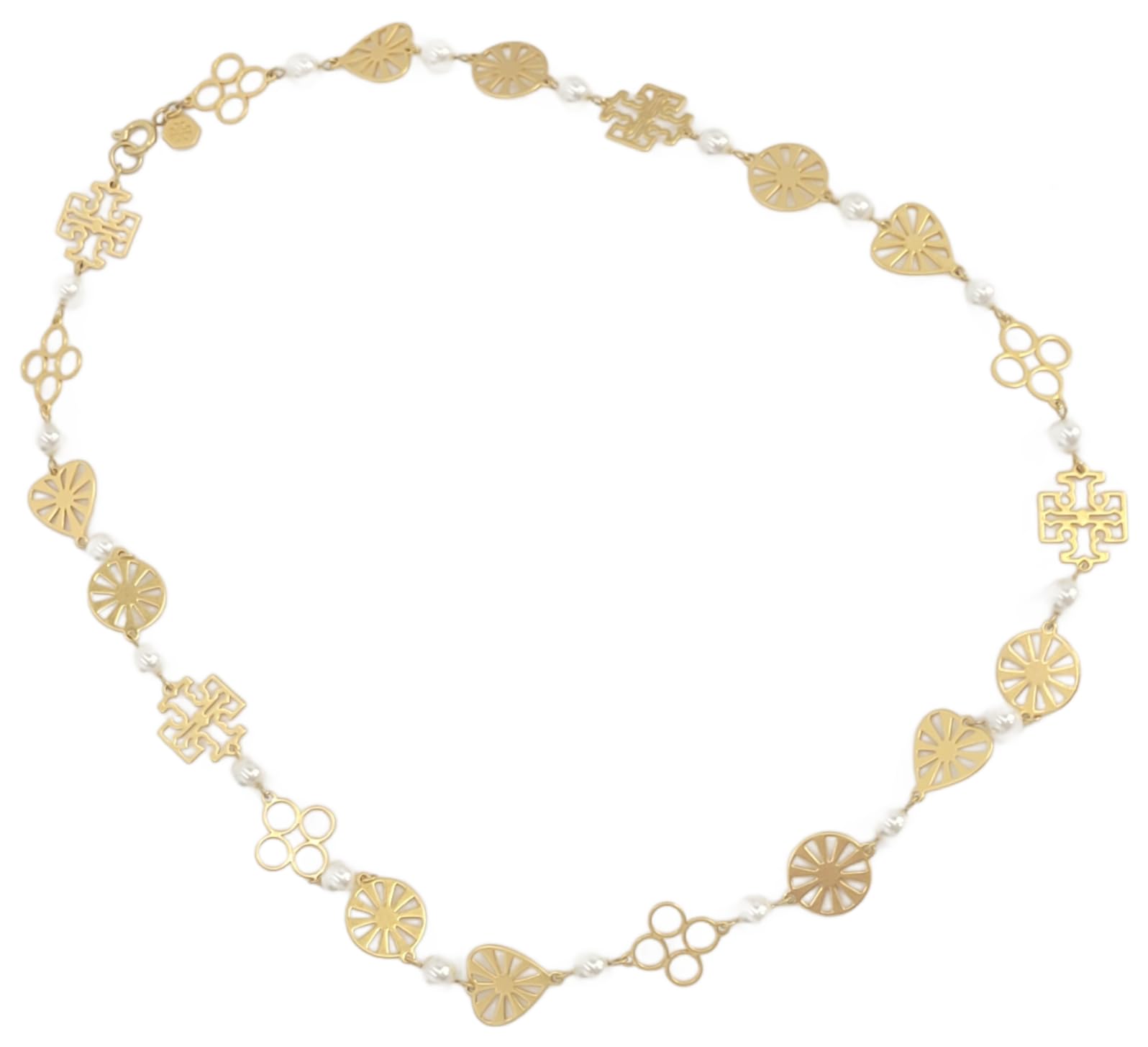 Tory Burch 142020 Britten Rolled Brass Gold Tone Pearl Cut Out Women's Necklace
