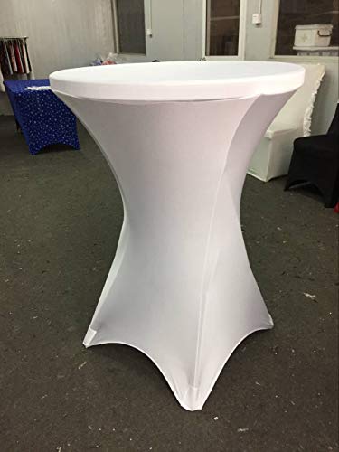 White Spandex Cocktail Table Cover - Fitted High Top Round Table Cloth - Round Tablecloth Covers for Bar Table Pub Table Round Kitchen Table High Top Table Bistro Table - Tables and Cocktails (2-Pack)