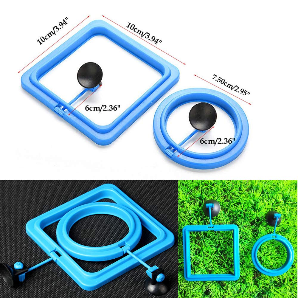 2 Pcs Fish Feeding Ring, Fish Safe Floating Food Feeder Circle Blue, with Suction Cup Easy to Install Aquarium, Square and Round Shape Fish Tank Towels - for Guppy, Betta, Goldfish, Etc. (Blue)¡