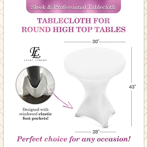 White Spandex Cocktail Table Cover - Fitted High Top Round Table Cloth - Round Tablecloth Covers for Bar Table Pub Table Round Kitchen Table High Top Table Bistro Table - Tables and Cocktails (2-Pack)
