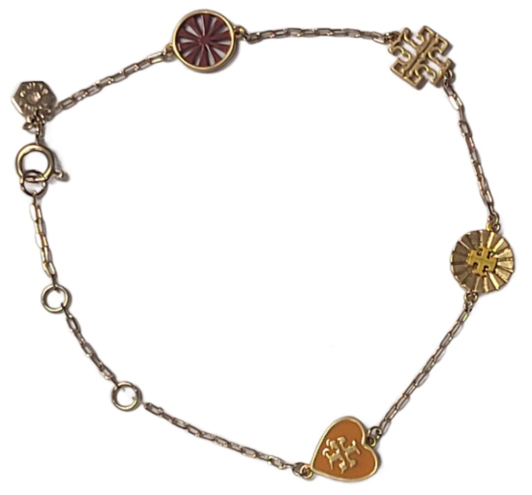 Tory Burch 136016 Britten Rolled Brass Tory Gold Tone Burnt Red/Orange Accent Women's Enamel Bracelet