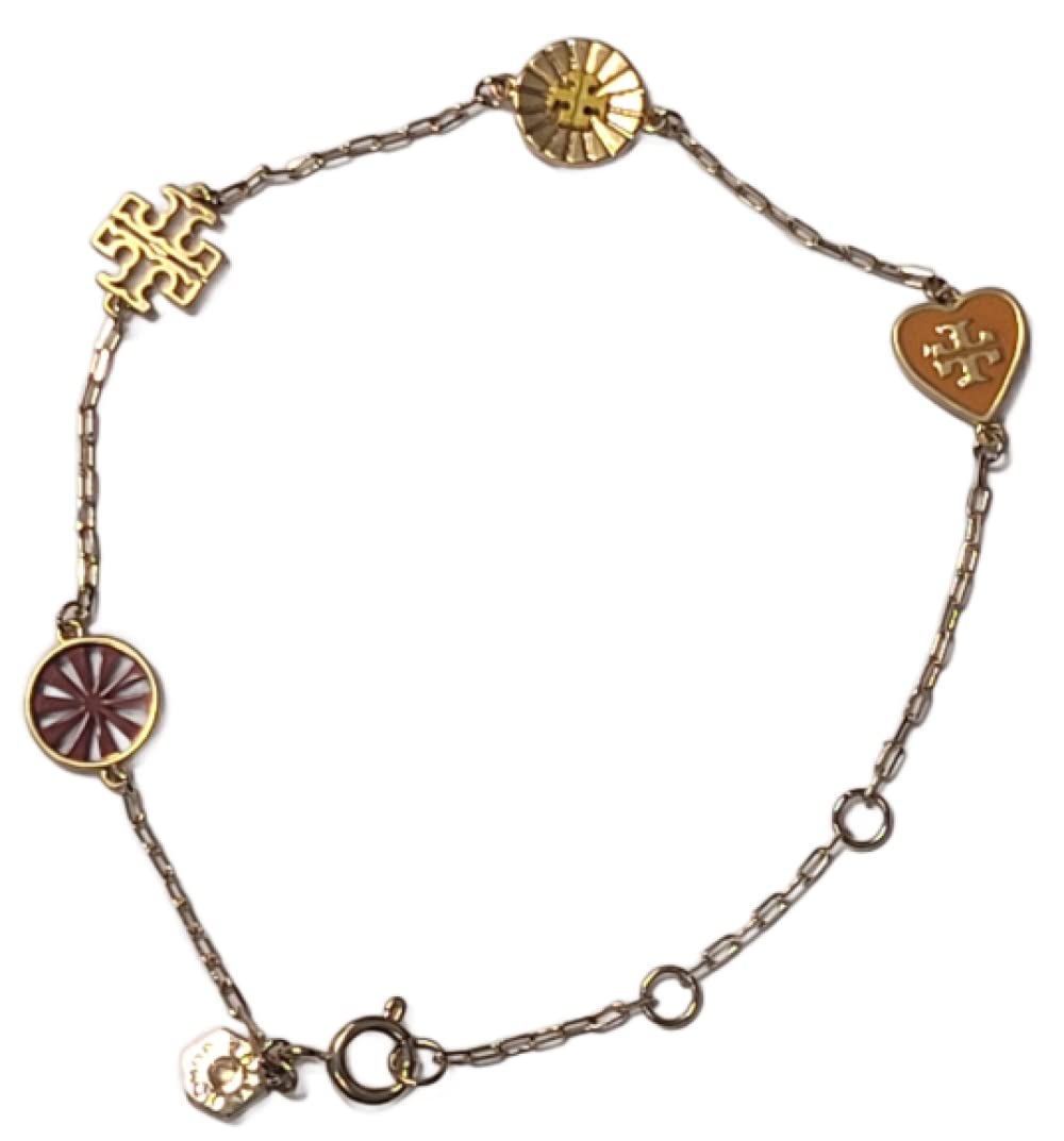 Tory Burch 136016 Britten Rolled Brass Tory Gold Tone Burnt Red/Orange Accent Women's Enamel Bracelet