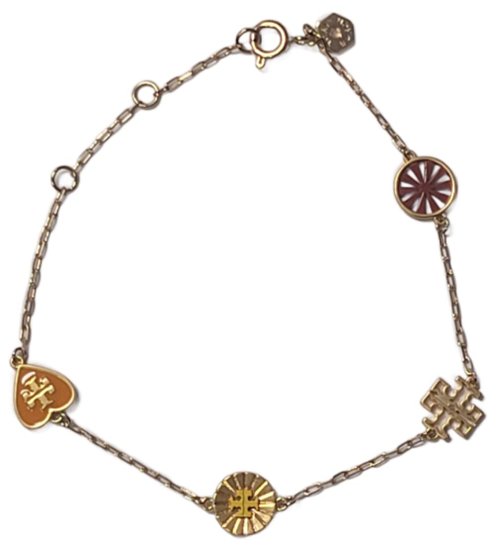 Tory Burch 136016 Britten Rolled Brass Tory Gold Tone Burnt Red/Orange Accent Women's Enamel Bracelet