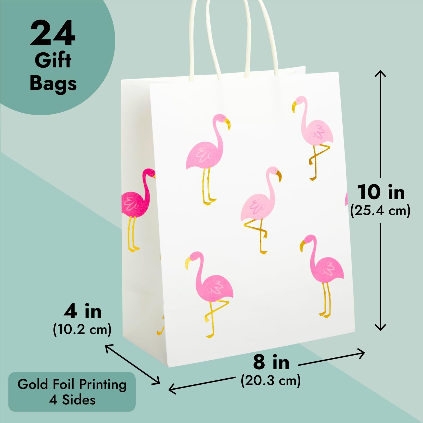 Sparkle and Bash Pink Flamingo Birthday Party Favor Gift Bags, Tropical Decorations (24 Pack)