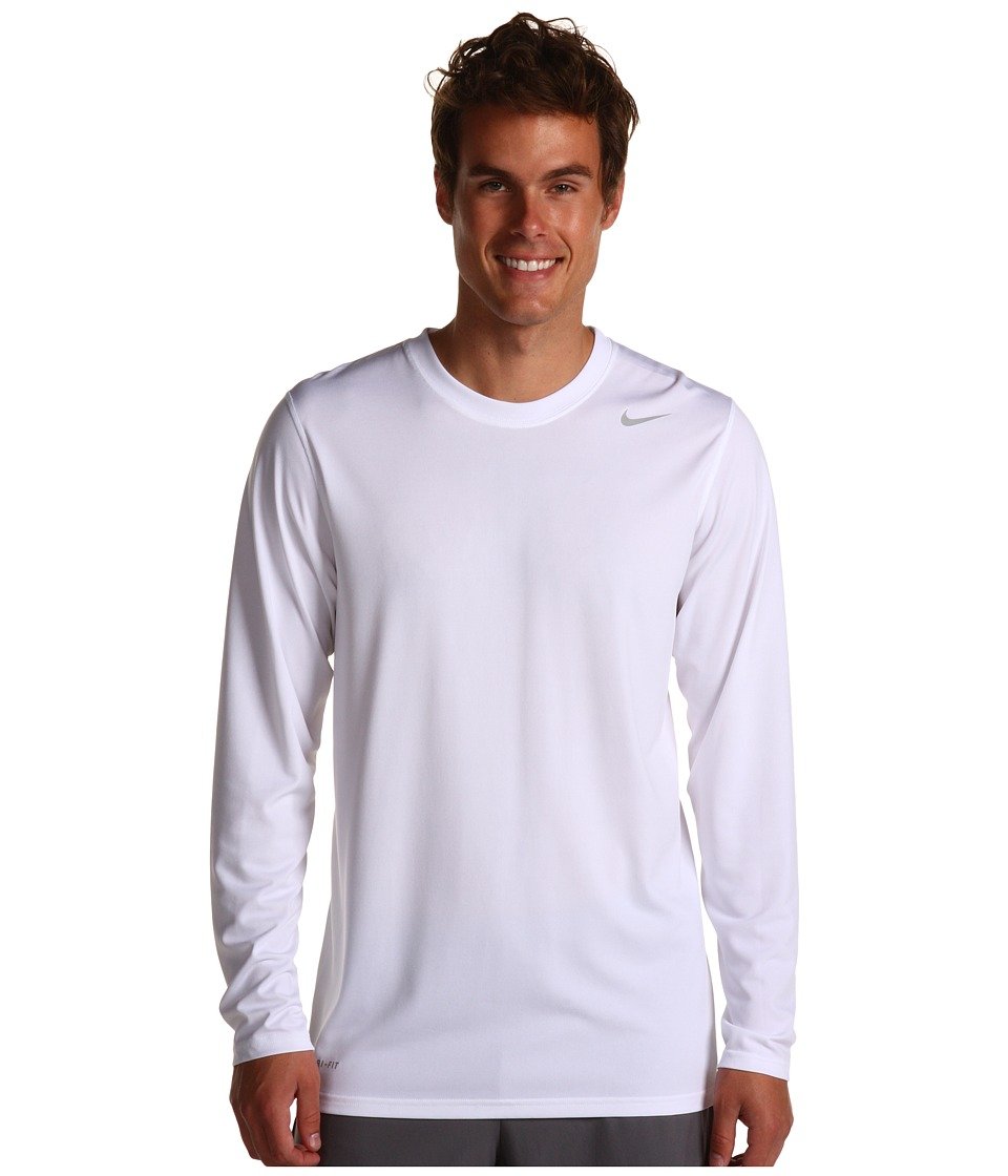 Nike Mens Legend Poly Long Sleeve Dri-Fit Training Shirt White/Carbon Heather 377780-100 Size Medium