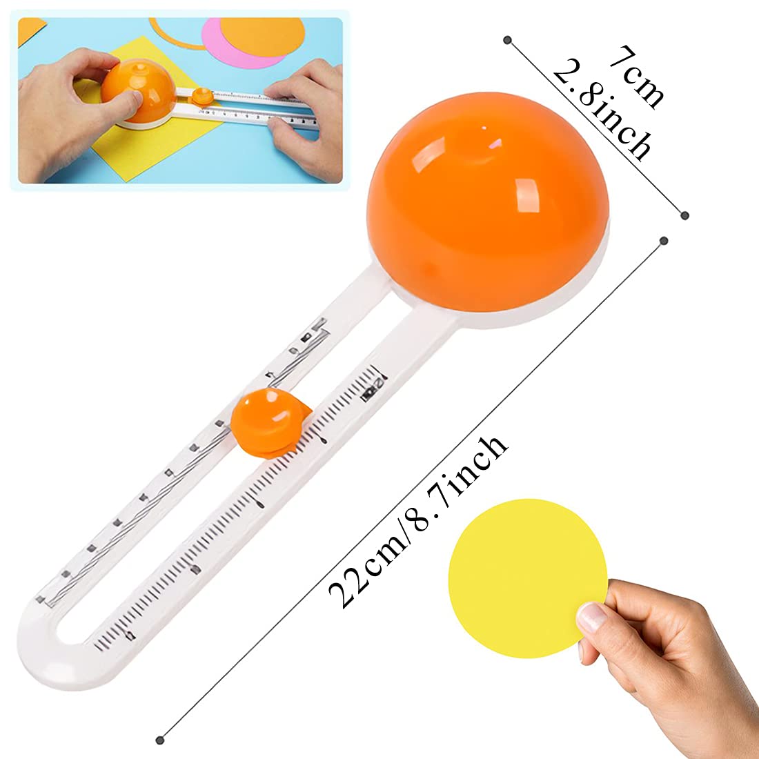 Circle Paper Cutter Rotary Circular Cutter for Cardstocks Craft Cutting Tools, Compass Paper Cutter Trimmer Scrapbooking (included 3 blades) (Orange)