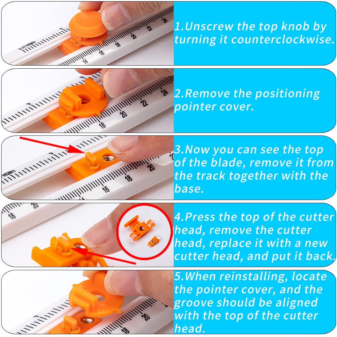 Circle Paper Cutter Rotary Circular Cutter for Cardstocks Craft Cutting Tools, Compass Paper Cutter Trimmer Scrapbooking (included 3 blades) (Orange)