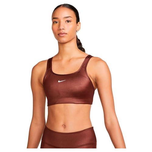 Nike Dri-FIT Swoosh Shine Medium-Support Sports Bra (as1, Alpha, m, Regular, Regular, Bronze Eclipse, Medium)