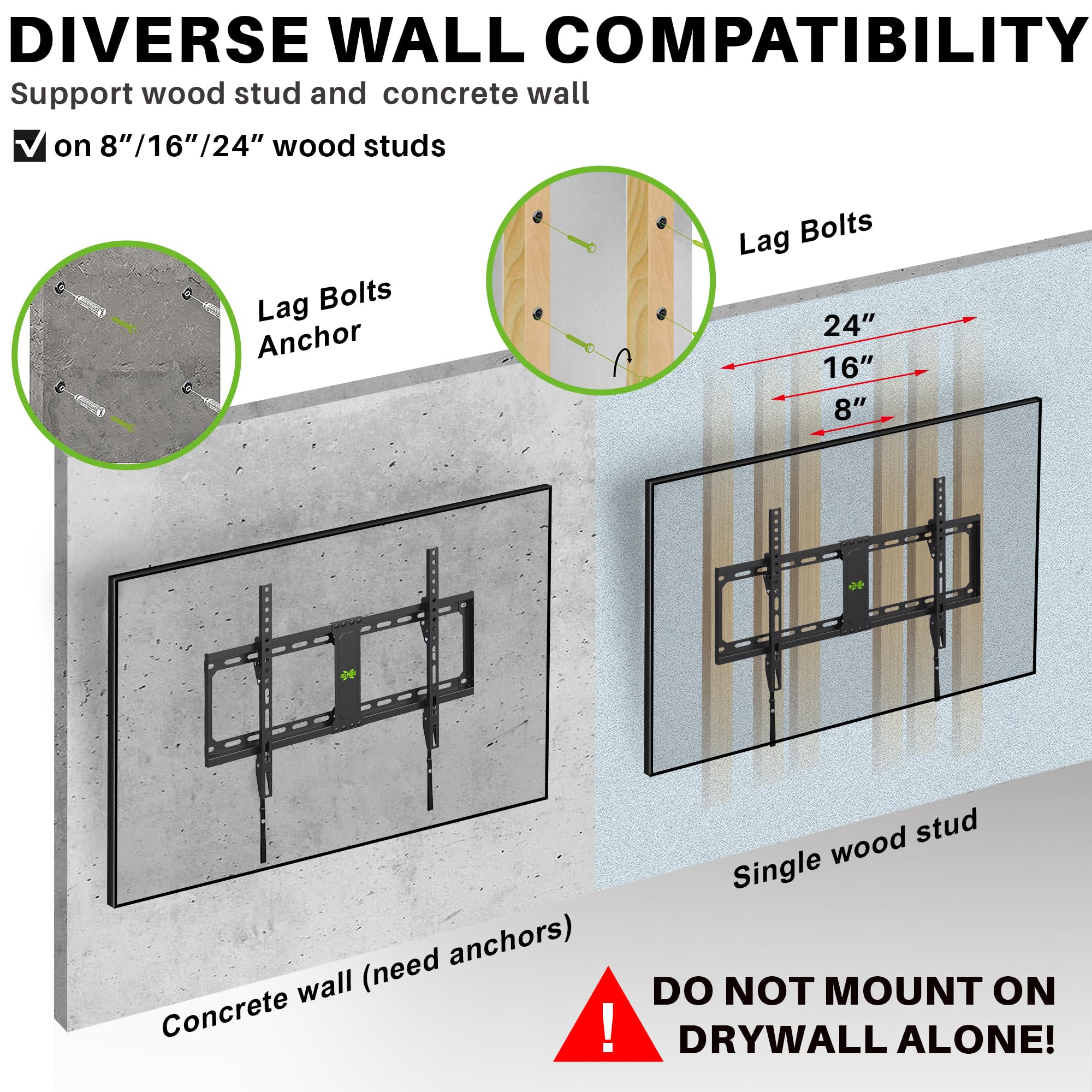 USX MOUNT TV Wall Mount Tilting Brackets for Most 37"-90" Flat Curved Screen TVs, Wall Mount TV Bracket with Max VESA 600x400mm, Weight Capacity 132lbs, Low Profile Space Saving for 16", 24" Stud