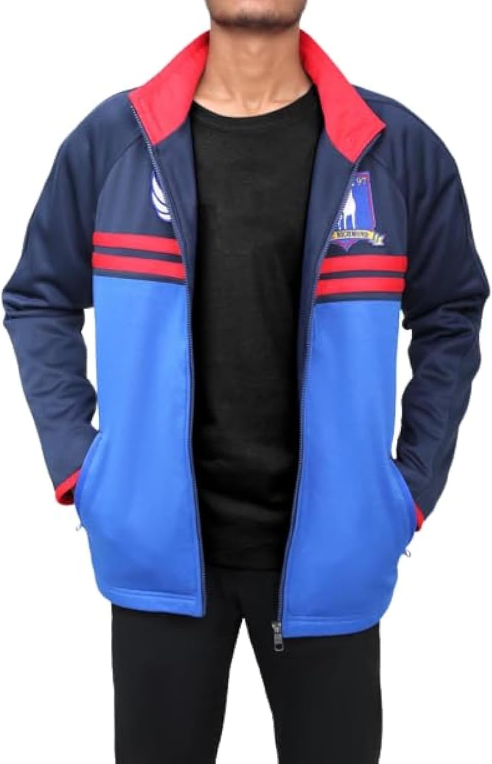 Albino Fashion Mens Track Lightweight Football Coach Track Blue Polyester Jacket (US, Alpha, Large, Regular, Regular, Blue)