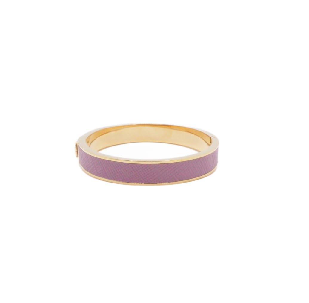 Tory Burch 145435 Tory Gold Tone/Freesia Purple Slim Leather Inlay Women's Cuff Bracelet Size Medium