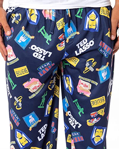 Ted Lasso Mens' TV Series Show Symbols Icons Believe Sleep Pajama Pants (Small) Blue