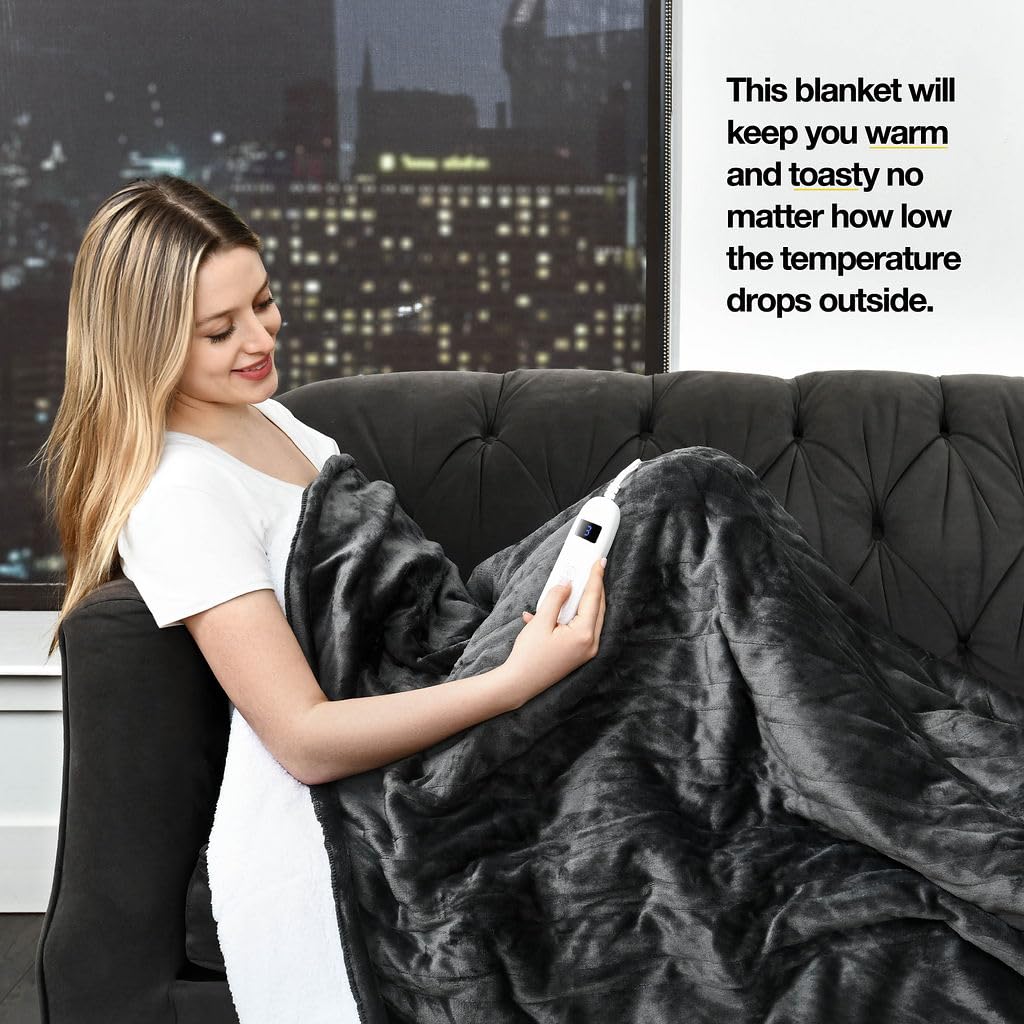 Heated Blanket, Machine Washable Extremely Soft and Comfortable Electric Blanket Throw Fast Heating with Hand Controller 10 Heating Settings and auto Shut-Off (Gray, 50 x 60)