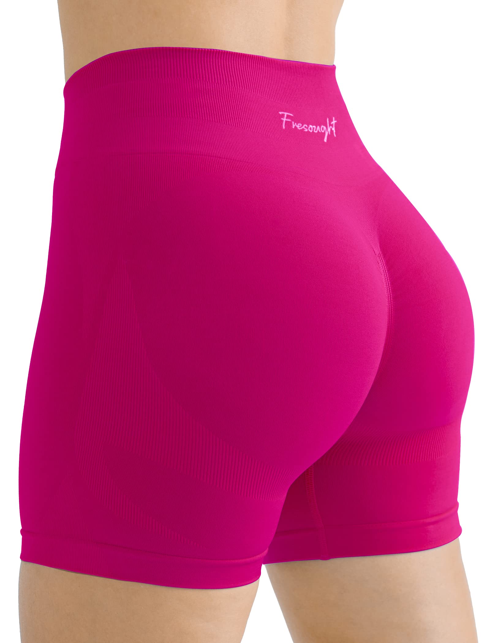 FRESOUGHT Womens Workout Shorts High Waisted 5 Inch Athletic Gym Yoga Shorts Hot Pink L