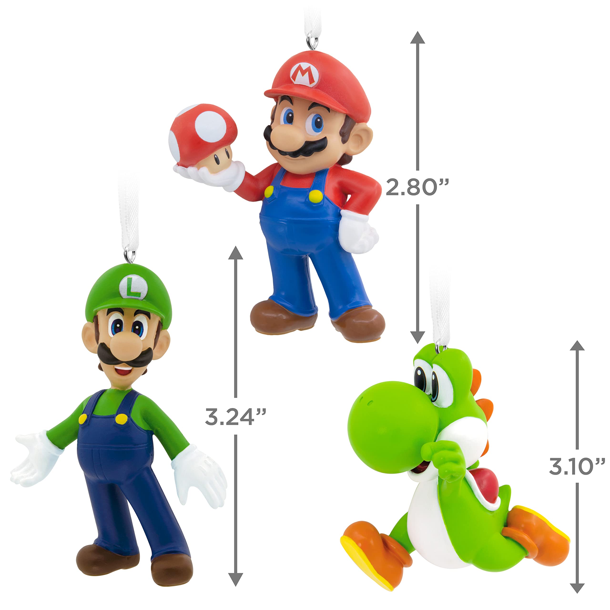 Hallmark Nintendo Super Mario, Luigi and Yoshi Christmas Ornaments,Resin Set of 3
