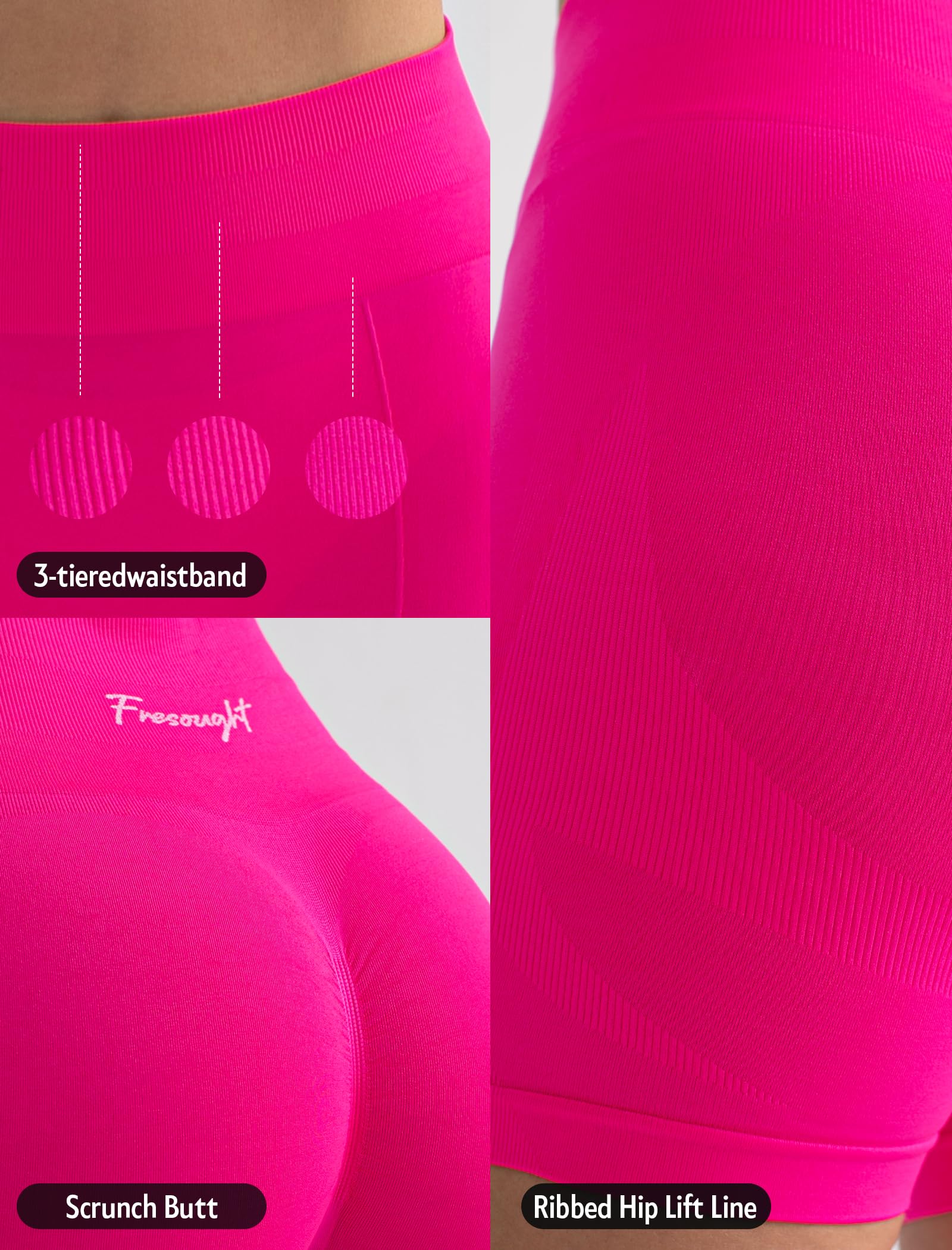 FRESOUGHT Womens Workout Shorts High Waisted 5 Inch Athletic Gym Yoga Shorts Hot Pink L