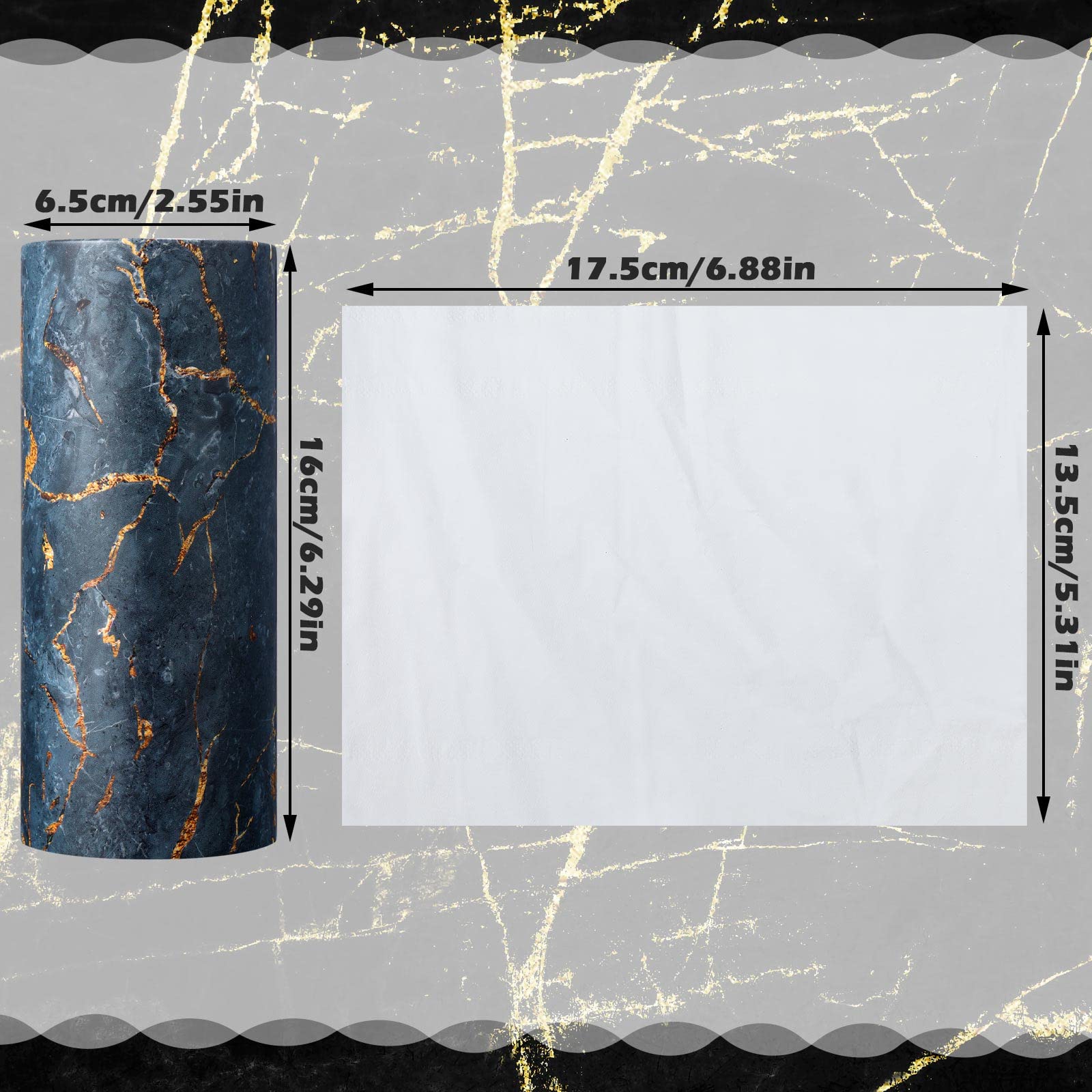 12 Pieces Cylinder Car Tissues Boxes Printed Car Napkins Round Disposable Tissues Boxes Travel Facial Tissues Boxes for Car Cup Holder (Marble Style)