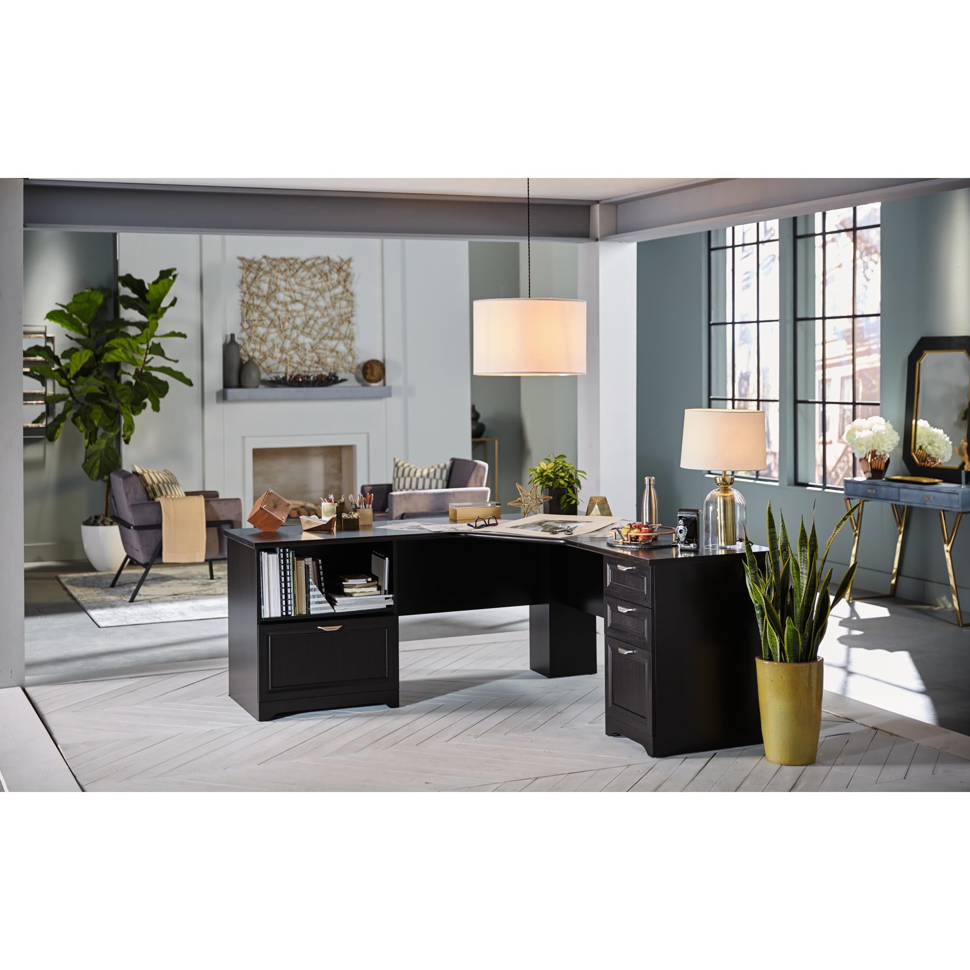 RealspaceĀ® Magellan Performance 71"W L-Shape Corner Desk, Espresso