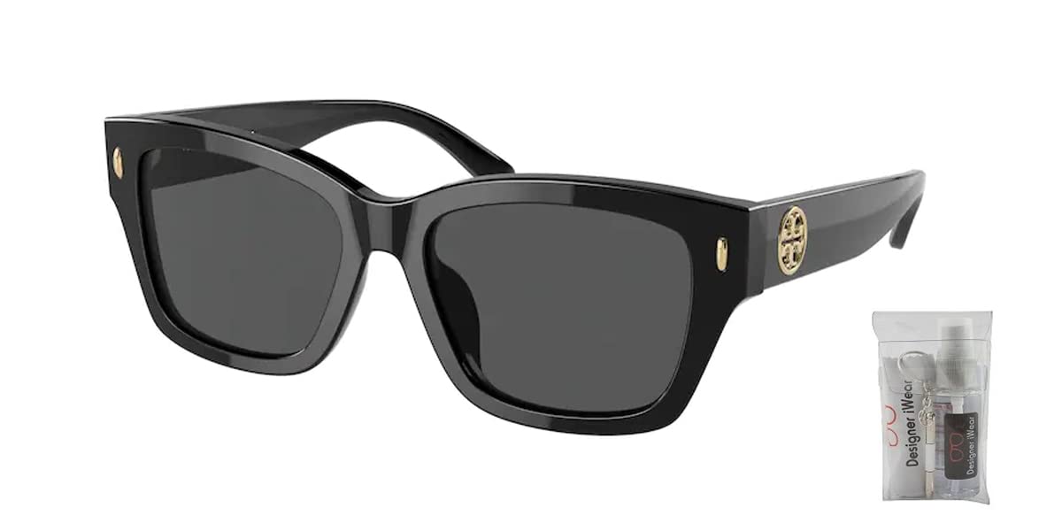 Tory Burch TY7167 170987 53MM Black/Grey Solid Rectangular Sunglasses for Women + BUNDLE With Designer iWear Eyewear Kit