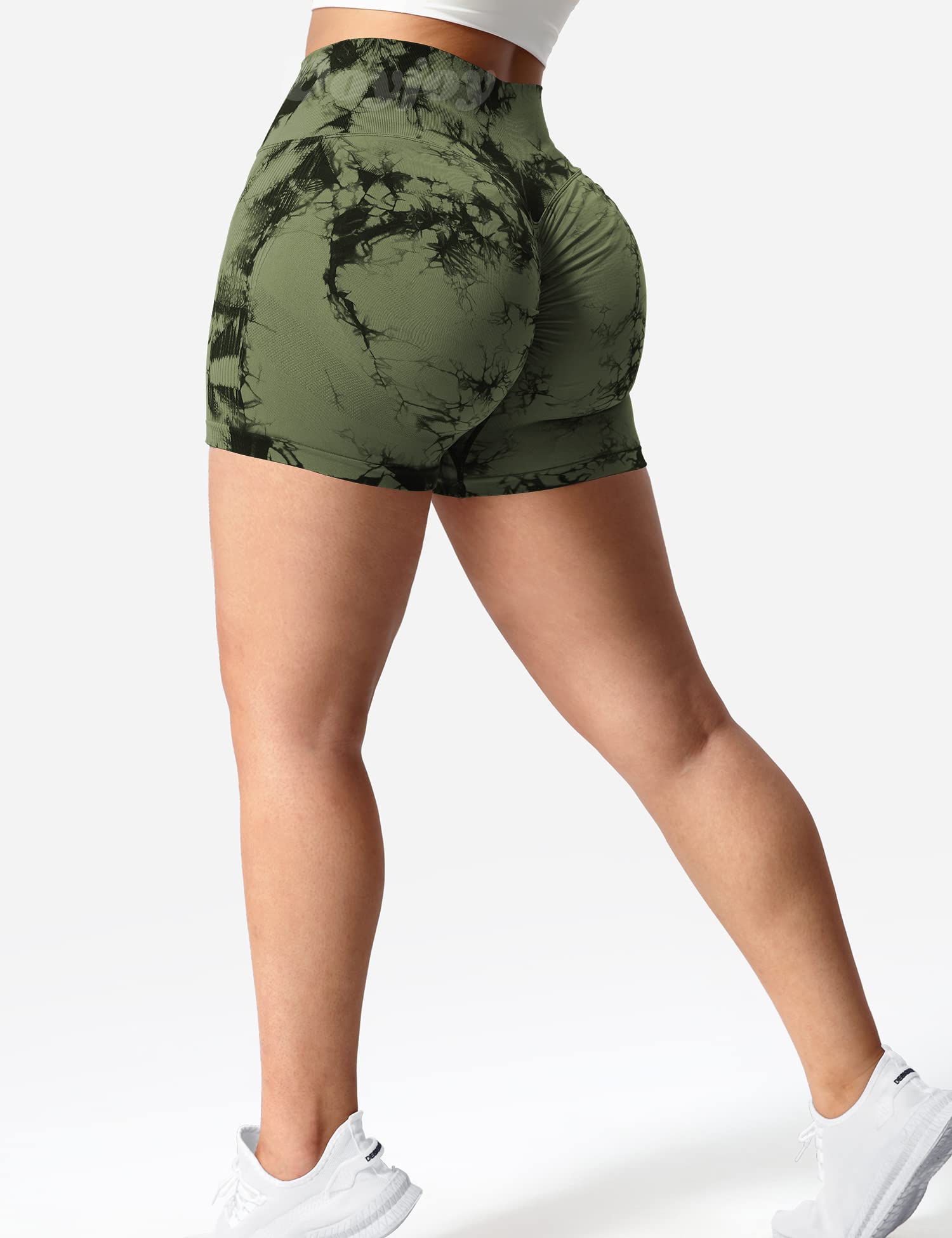 VOYJOY Women Workout Shorts 3.6" Scrunch Butt Lifting Gym Seamless Yoga Biker Shorts Army Green