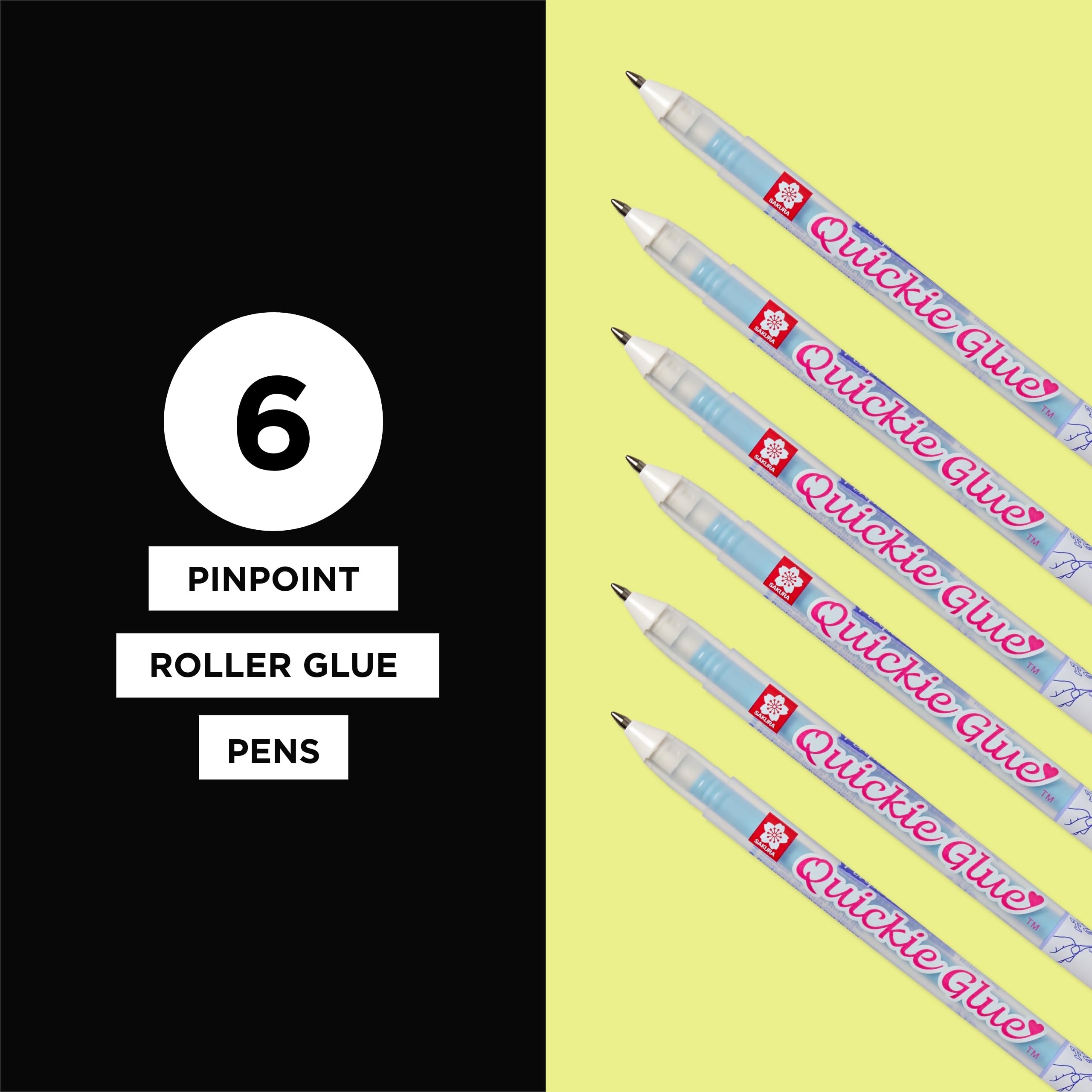 Sakura Quickie Glue Pens - Liquid Glue Pens for Crafting - Pinpoint Roller Glue - 0.7 mm Tip - 6 Pack