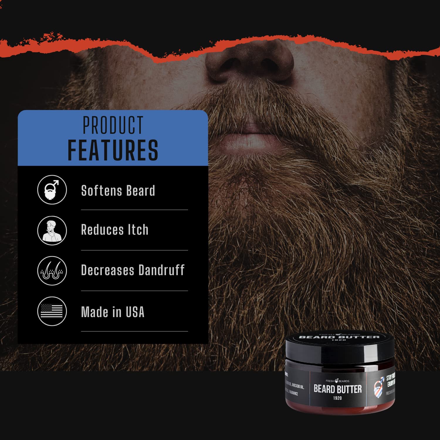 Fresh Beards Voodoo Beard Butter - Citrus, Eucalyptus, and Jasmine Fragrance - Scented Mens Beard and Mustache Conditioner - Soothing Anti-Itch Moisturizer & Softener for Healthy Beard Growth
