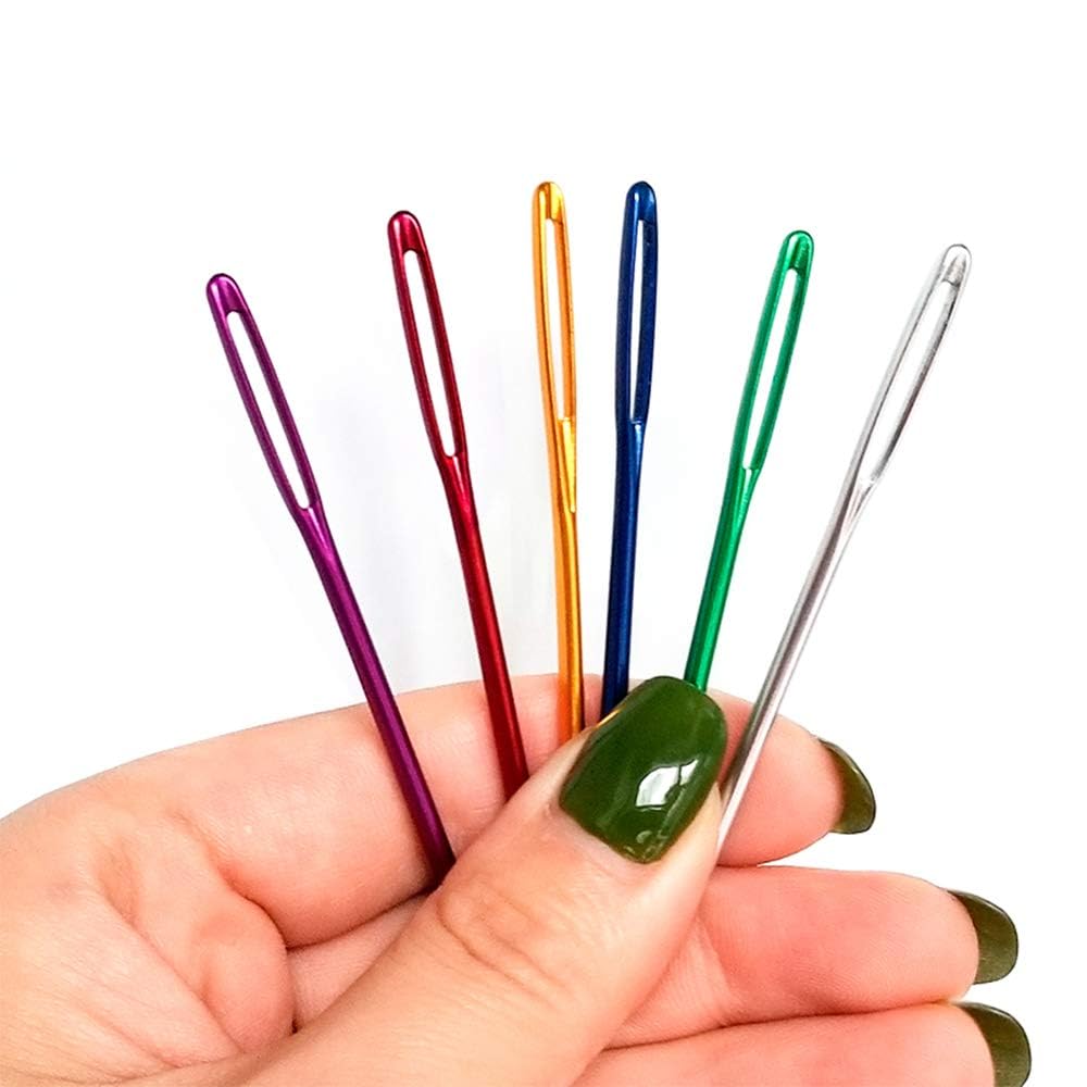 12 Pieces Yarn Needle, Tapestry Needle Bent Embroidery Needles Bent Tip Needles, and 6 Pieces Large-Eye Blunt Needles with Iron Box for Knitting Crochet (Random Color)