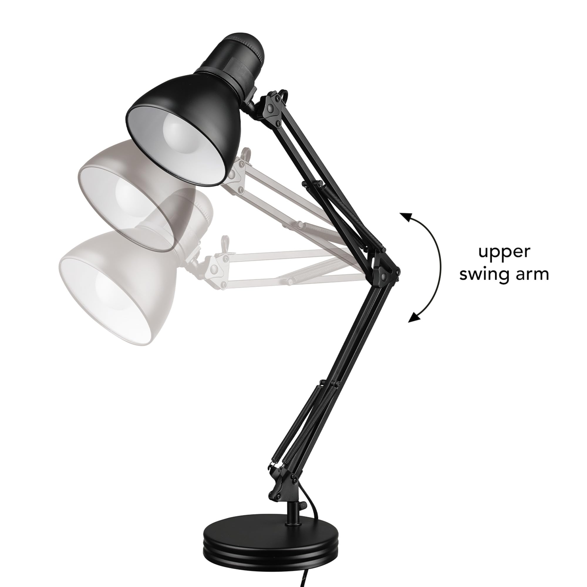 Globe Electric 5698601 28" Heavy Base Top Moving Spring Balanced Swing Arm Desk Lamp, Black, On/Off Rotary Switch on Shade, Home Office Accessories, Lamp for Bedroom, Home Décor, Home Improvement