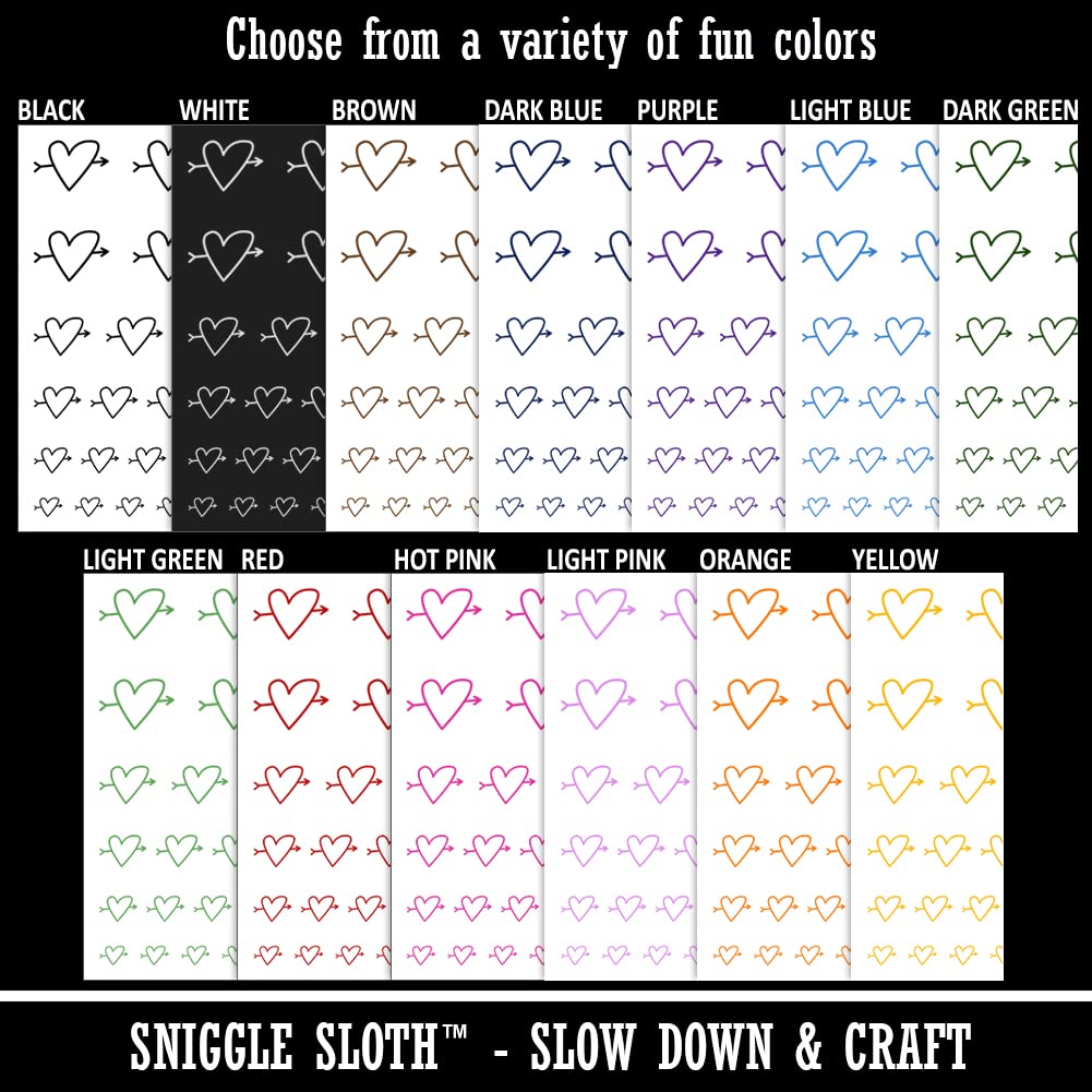 Heart Outline with Arrow Temporary Tattoo Water Resistant Fake Body Art Set Collection - Black (One Sheet)