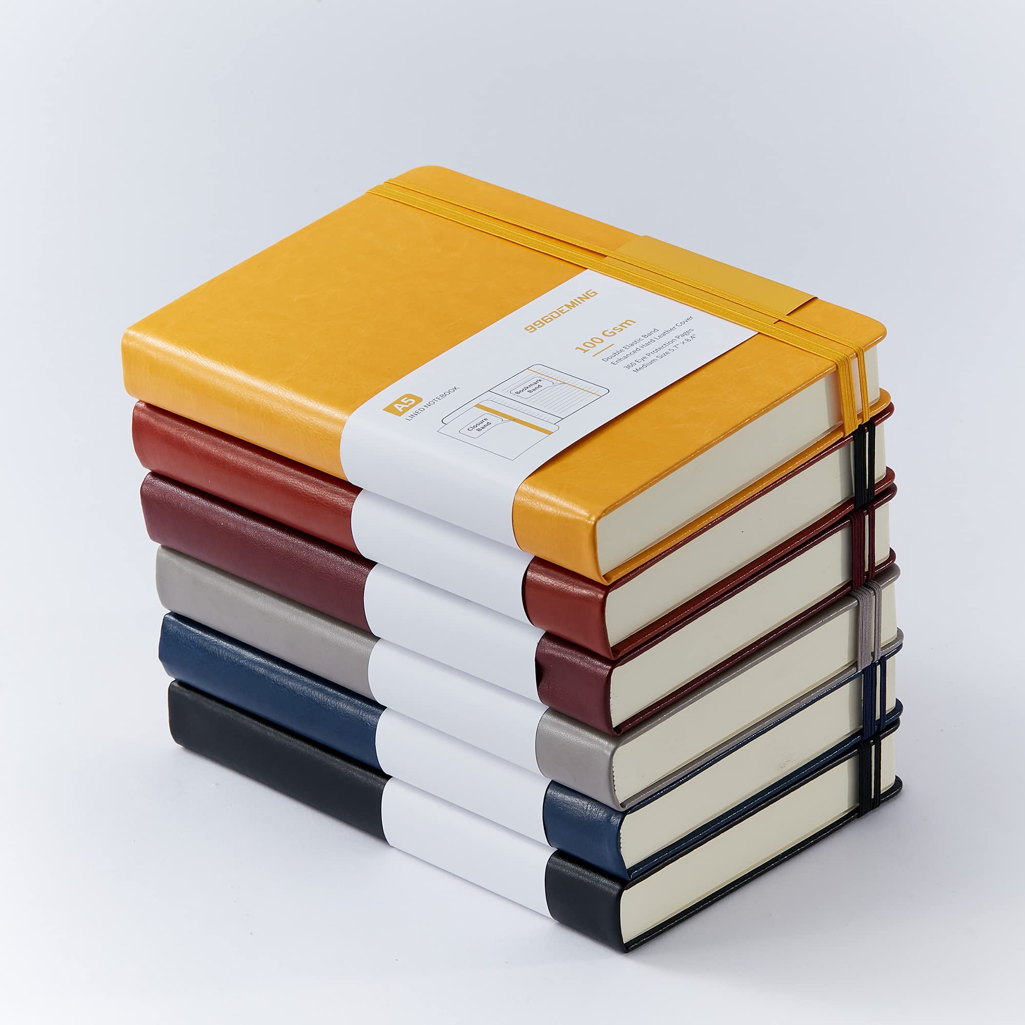 996DEMING Large Lined Journal Notebook for Work - 365 Pages Journals for Writing B5 College Ruled Notebook,100gsm Lined Paper,Leather Hardcover Journal for Men and Women,7.6'' X 10'' (Yellow, B5)
