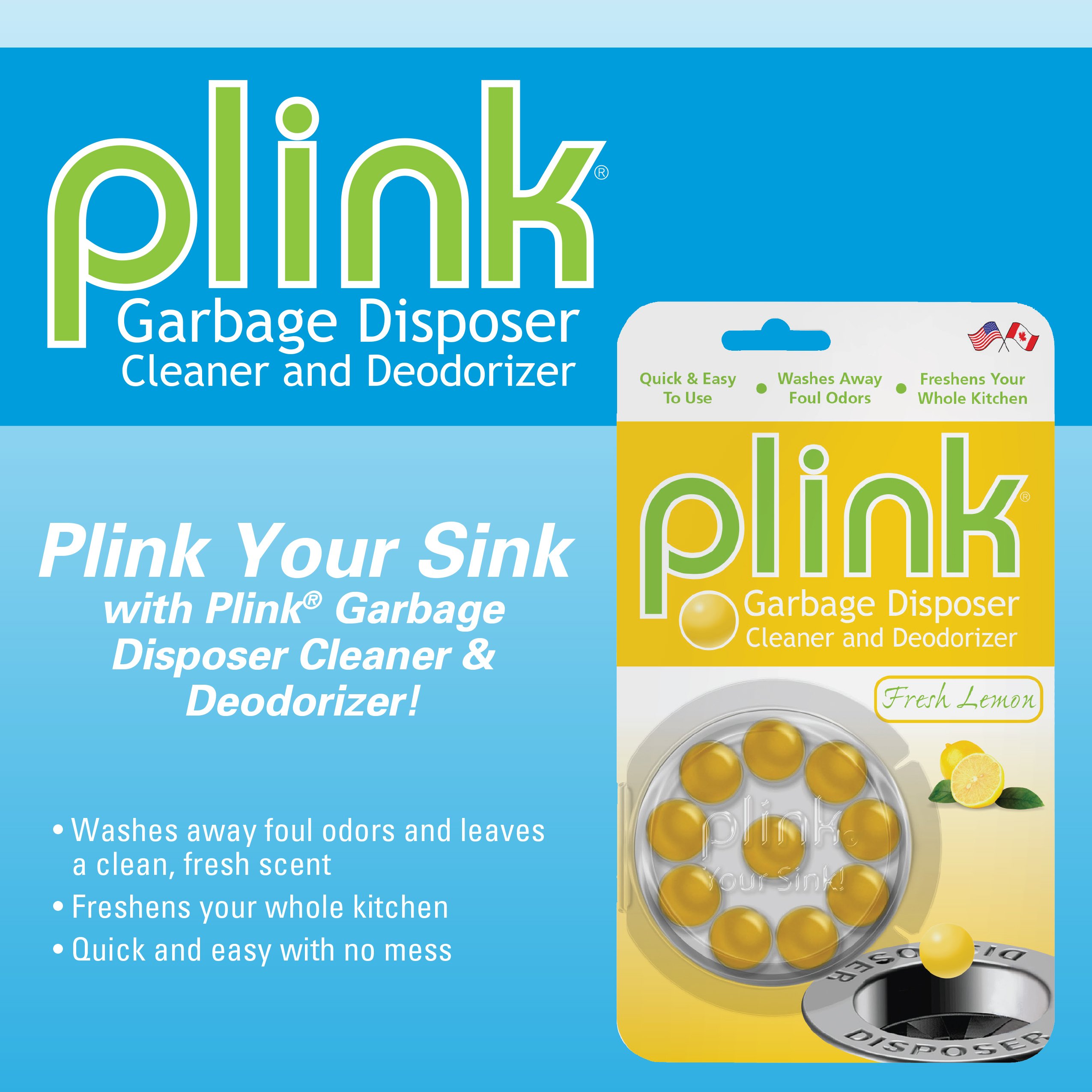 Plink 90 Garbage Disposer Cleaner and Deodorizer, Lemon, 10 Count