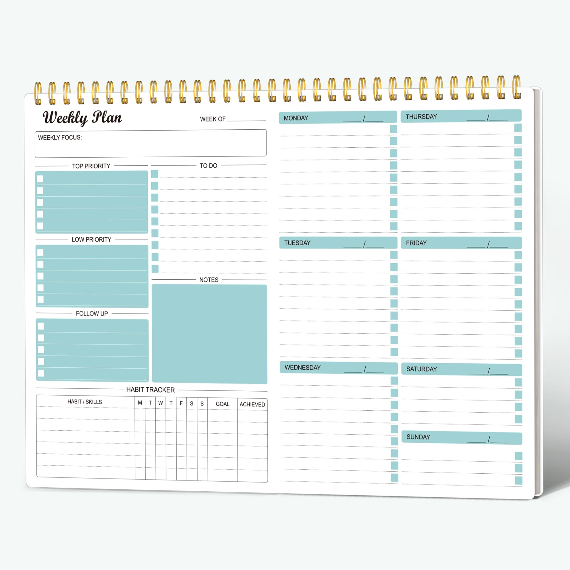 Weekly Planner Notepad Undated Weekly Goals Schedule Planner To Do List Notebook Planning Pad Calendars Organizers Habit Tracker Journal for Men & Women,52 Weeks (8.5x12")