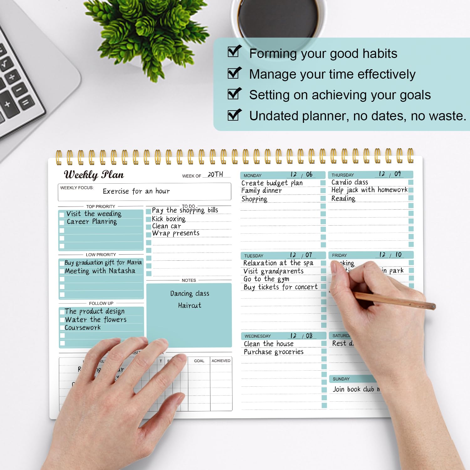 Weekly Planner Notepad Undated Weekly Goals Schedule Planner To Do List Notebook Planning Pad Calendars Organizers Habit Tracker Journal for Men & Women,52 Weeks (8.5x12")
