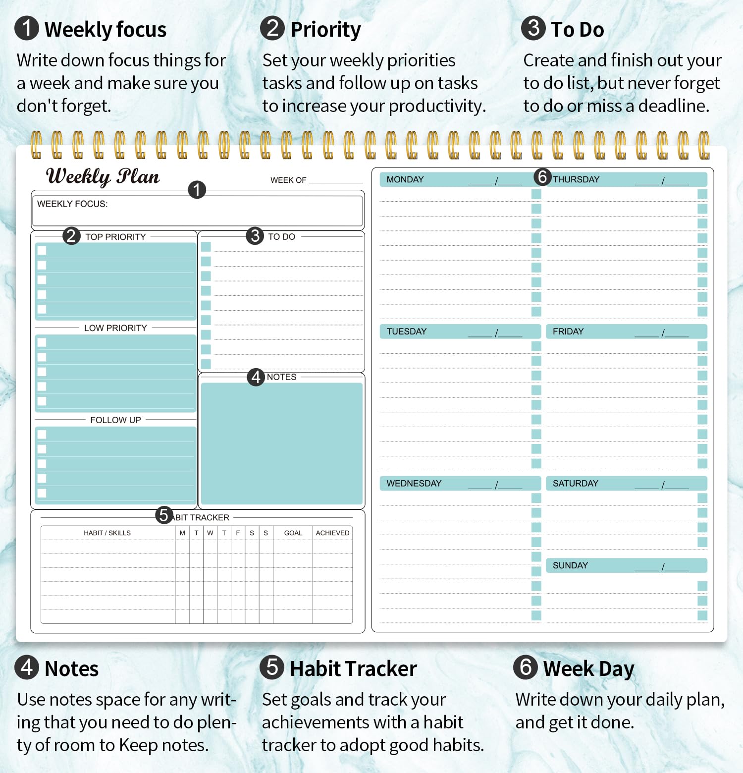 Weekly Planner Notepad Undated Weekly Goals Schedule Planner To Do List Notebook Planning Pad Calendars Organizers Habit Tracker Journal for Men & Women,52 Weeks (8.5x12")