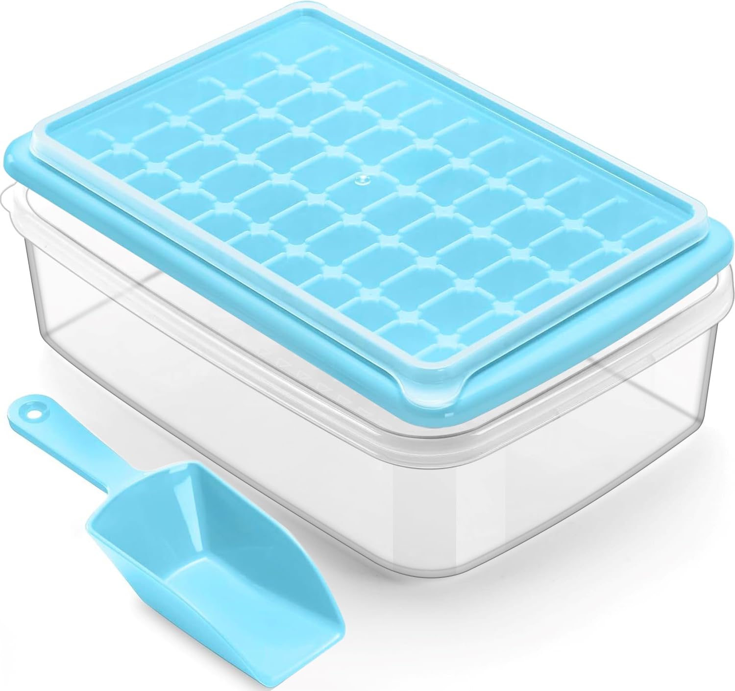 ARTLEO Ice Cube Tray with Lid and Storage Bin for Freezer, Easy-Release 55 Mini Nugget Ice Tray with Spill-Resistant Cover, Container, Scoop, Flexible Durable Plastic Ice Mold & Bucket, BPA Free